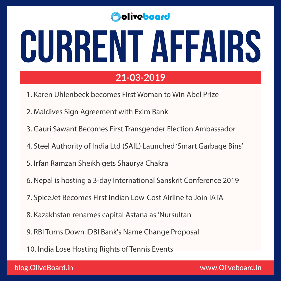 Current Affairs 21 March 2019 Daily GK Preparation Current Affairs 21 March 2019 Daily GK Preparation